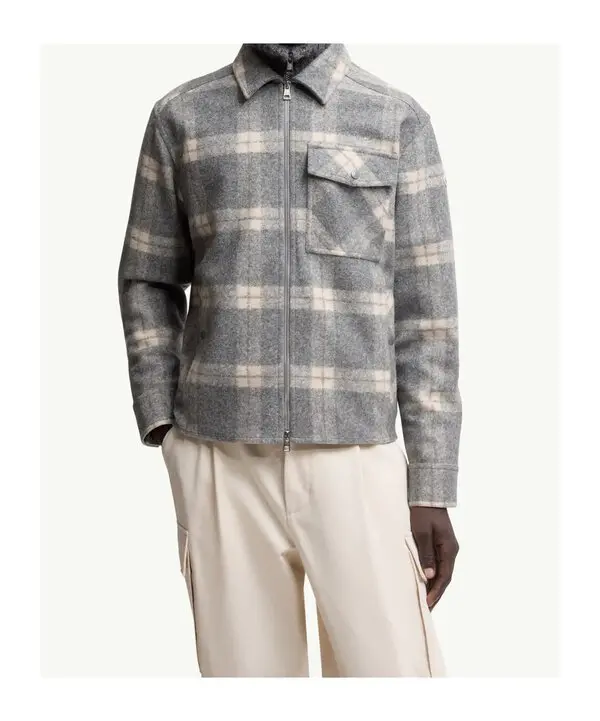 Moncler Logo Patch Zip-up Tartan Shirt