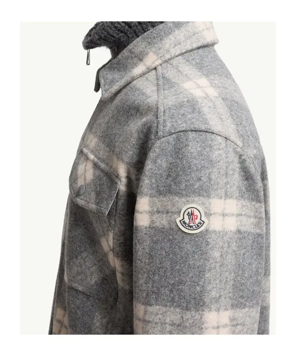 Moncler Logo Patch Zip-up Tartan Shirt