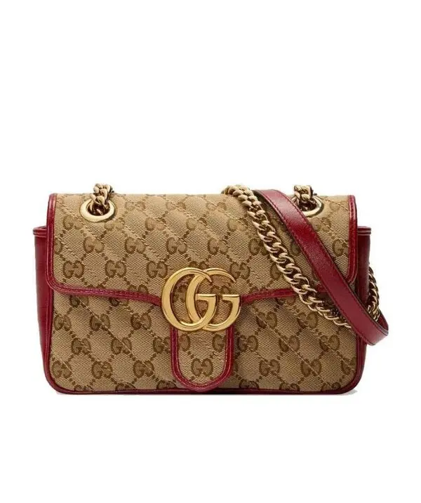 Gucci Gg Marmont Matelassé Mini Shoulder Bag - Beige/ebony/red
