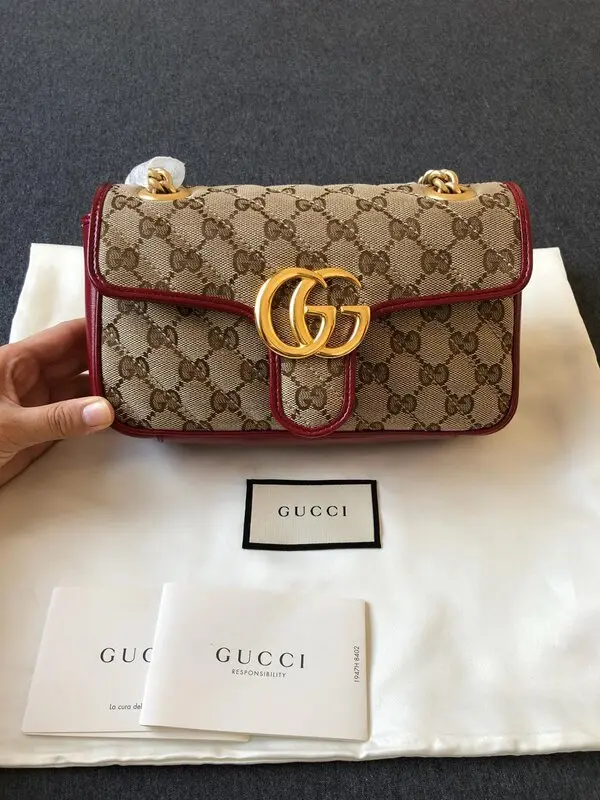 Gucci Gg Marmont Matelassé Mini Shoulder Bag - Beige/ebony/red