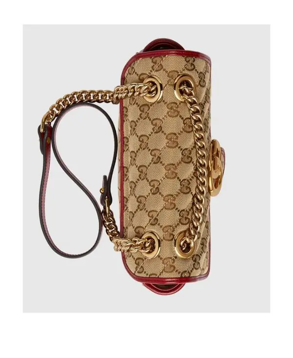 Gucci Gg Marmont Matelassé Mini Shoulder Bag - Beige/ebony/red
