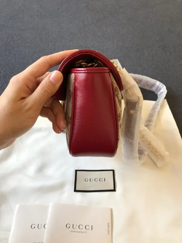 Gucci Gg Marmont Matelassé Mini Shoulder Bag - Beige/ebony/red