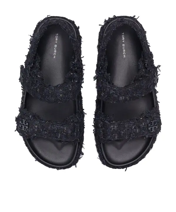 Tory Burch Tweed Double Strap Sandals - Black