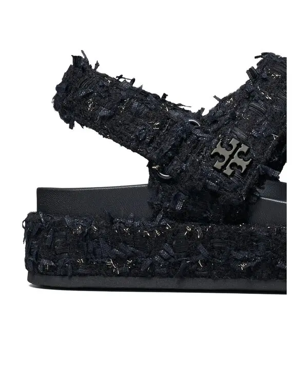 Tory Burch Tweed Double Strap Sandals - Black