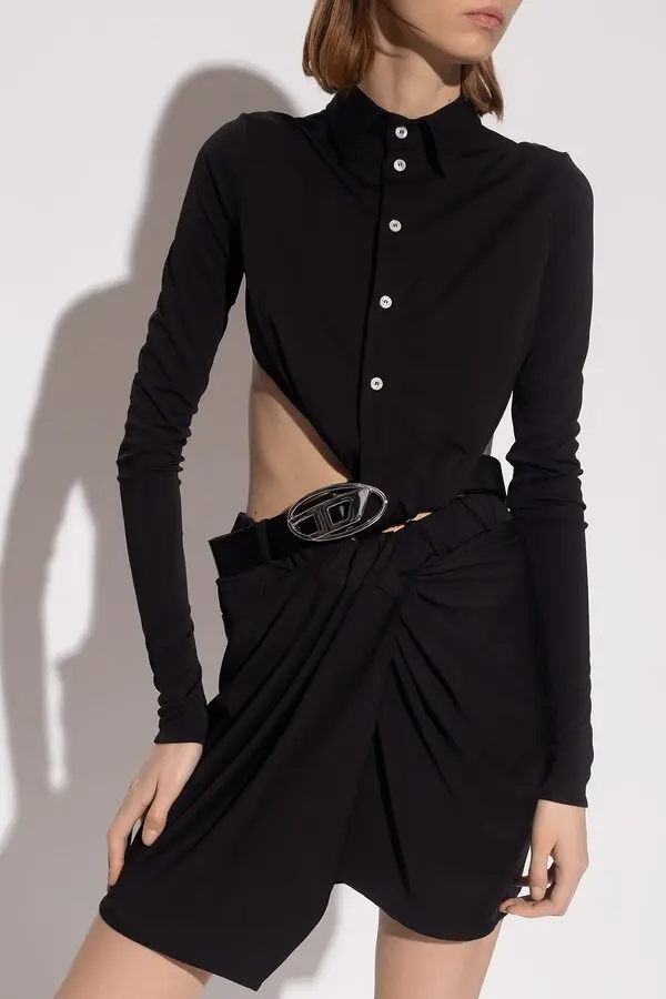 DIESEL® Asymmetrical Long Sleeve Dress With Belt
