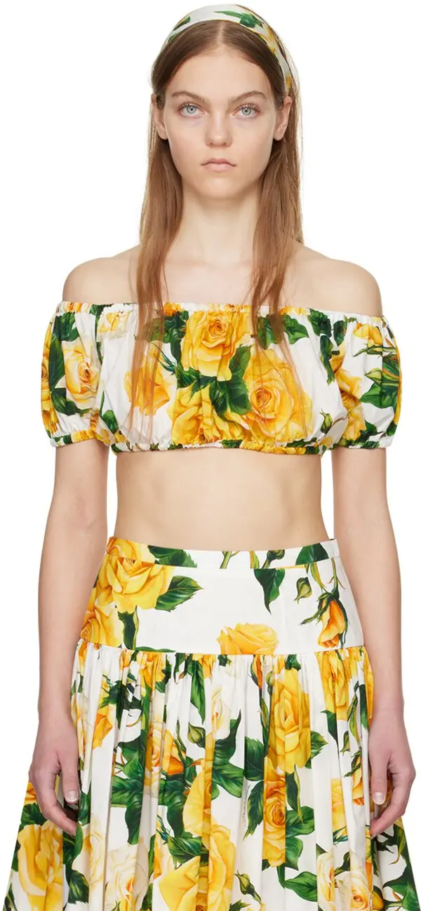 Dolce & Gabbana Off-the-shoulder Rose Print Top