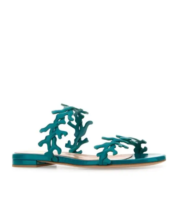GIANVITO ROSSI Ocean Coral Embellished Slip-on Sandals - Teal