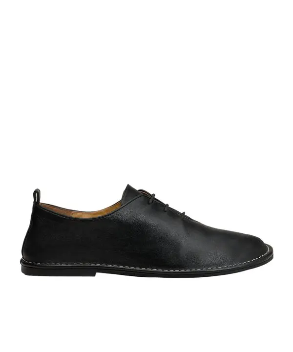 AMI Paris Round Toe Lace-up Flat Shoes - Black