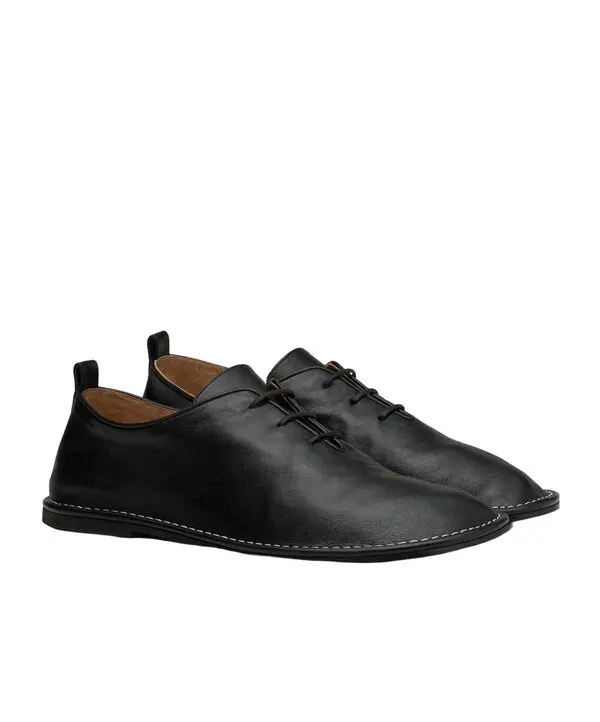 AMI Paris Round Toe Lace-up Flat Shoes - Black