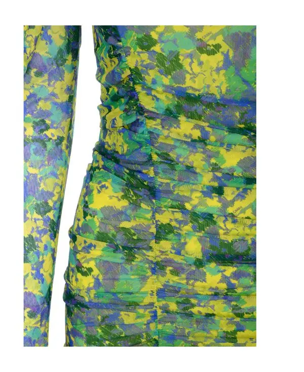 GANNI Sulphur Spring Ruched Mesh Dress