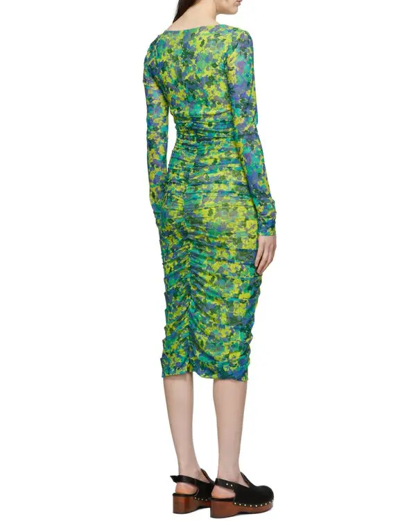 GANNI Sulphur Spring Ruched Mesh Dress