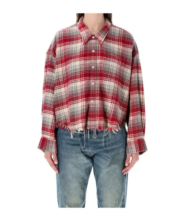R13 Frayed Hem Plaid Shirt - Multicolor