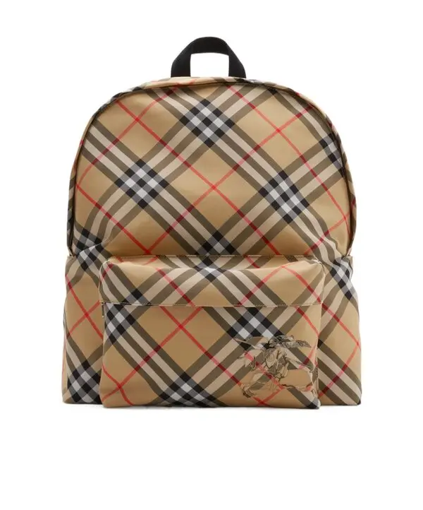 Burberry Checked Logo Detailed Backpack - Sand-colored