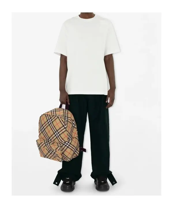Burberry Checked Logo Detailed Backpack - Sand-colored
