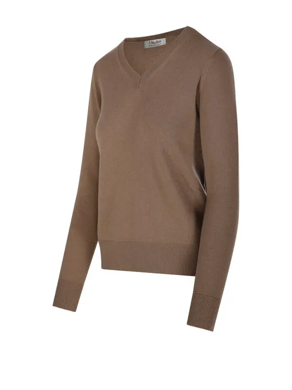 Max Mara V-neck Jumper With Ribbed Details - Brown