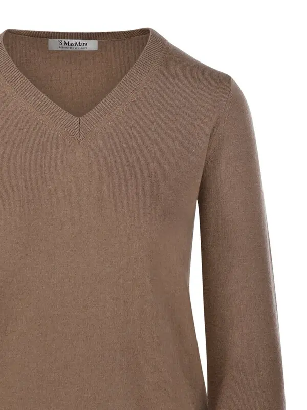 Max Mara V-neck Jumper With Ribbed Details - Brown