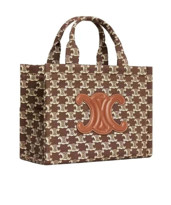 Celine Small Cabas Thais In Textile With Triomphe Canvas Print And Calfskin - Brown