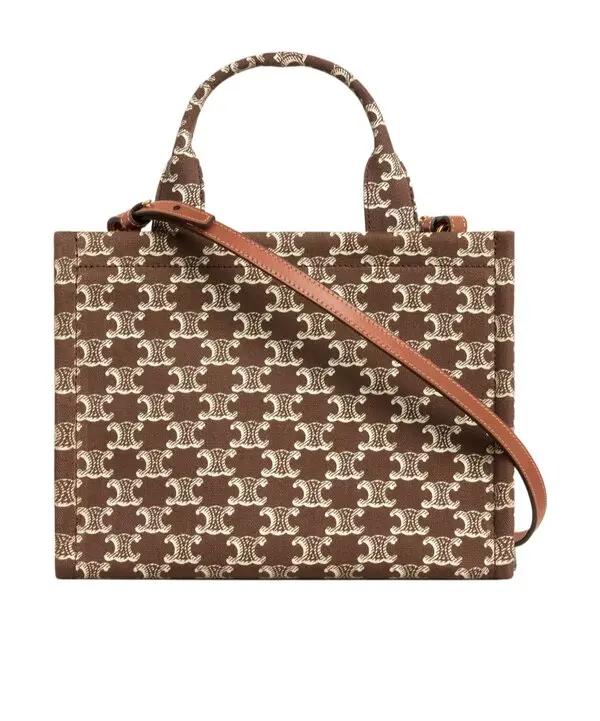 Celine Small Cabas Thais In Textile With Triomphe Canvas Print And Calfskin - Brown
