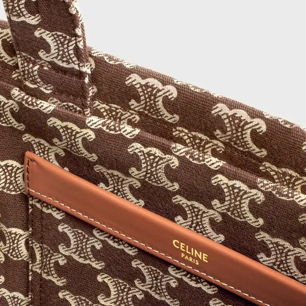 Celine Small Cabas Thais In Textile With Triomphe Canvas Print And Calfskin - Brown