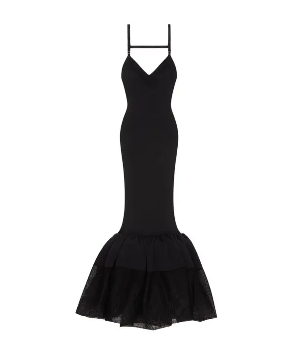 Givenchy Open Back Ruffled Fine Rib Knit Dress