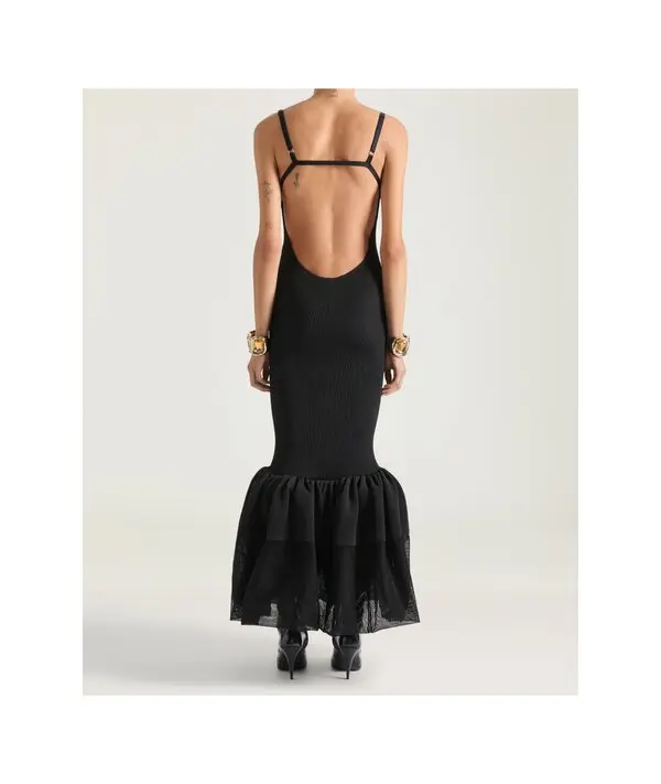 Givenchy Open Back Ruffled Fine Rib Knit Dress