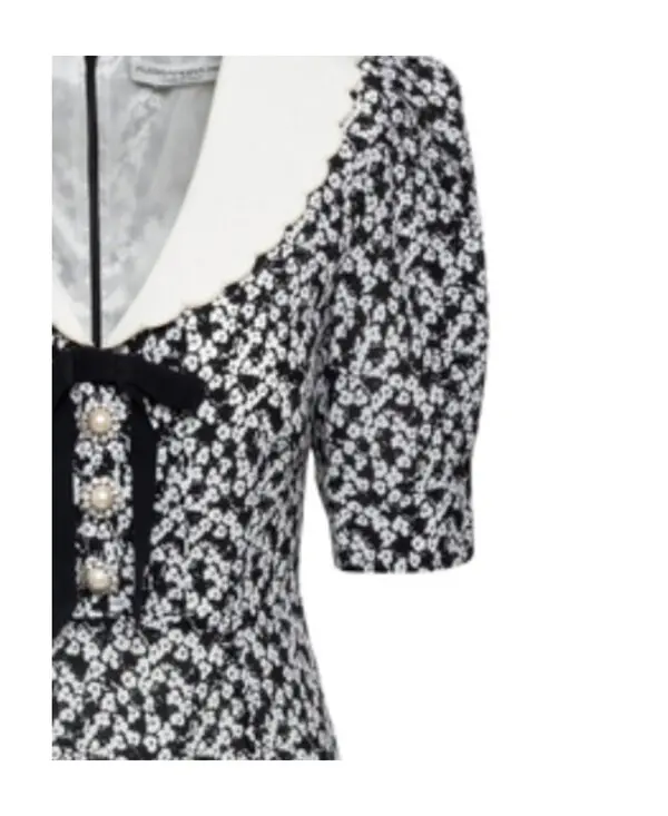 Alessandra Rich Floral Print Embroidered Collar Dress
