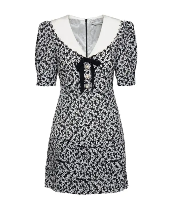 Alessandra Rich Floral Print Embroidered Collar Dress