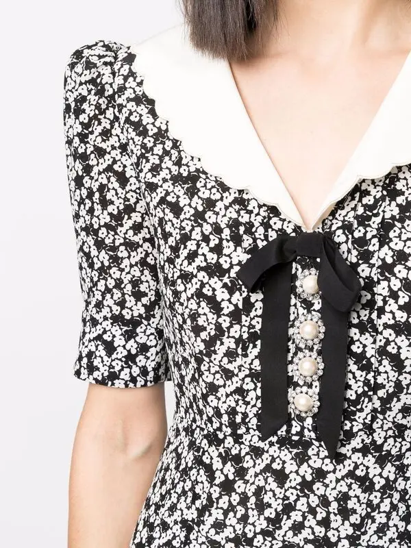 Alessandra Rich Floral Print Embroidered Collar Dress