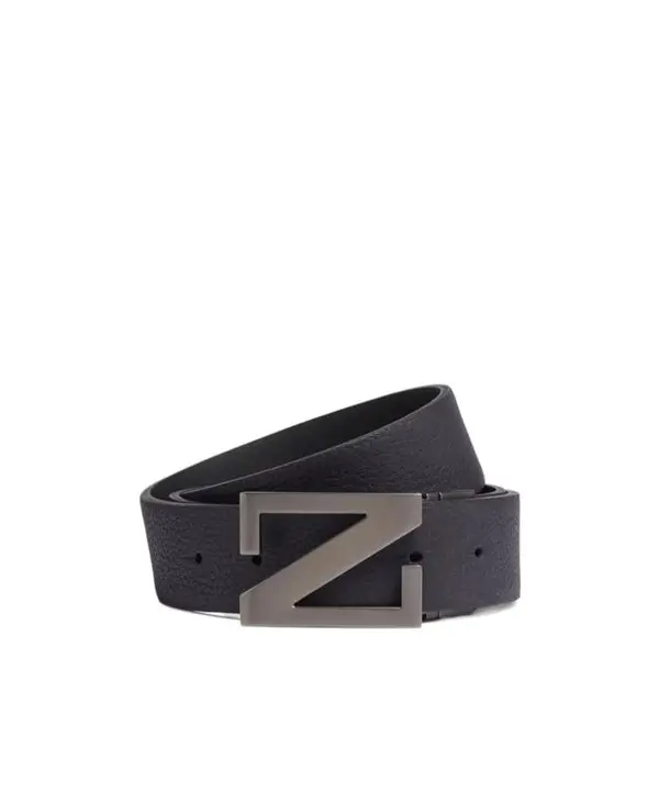 Zegna Logo Reversible Leather Belt - Navy