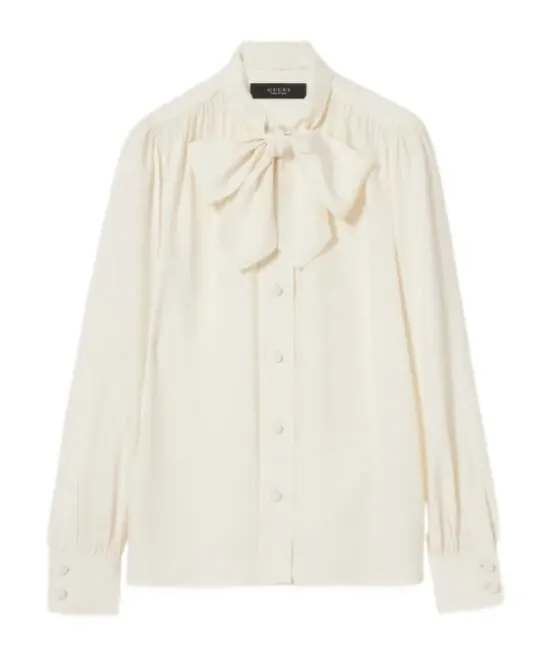 Gucci Crêpe Satin Interlocking G Shirt With Self-tie Bow - White