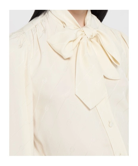 Gucci Crêpe Satin Interlocking G Shirt With Self-tie Bow - White