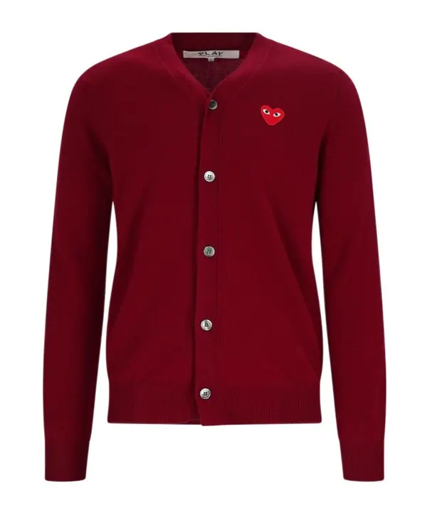Play Comme Des Garcon Iconic Patch V-neck Cardigan - Red