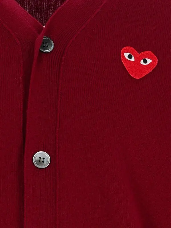 Play Comme Des Garcon Iconic Patch V-neck Cardigan - Red