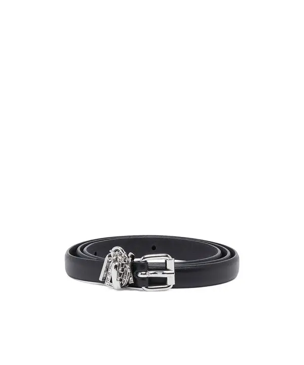 DIESEL® Logo Charm Leather Belt - Black