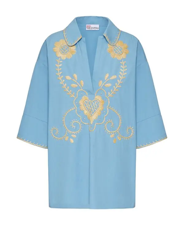 Red Valentino Embroidered V-neck Short Sleeve Top