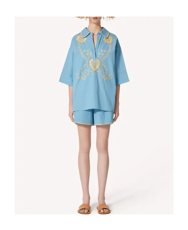 Red Valentino Embroidered V-neck Short Sleeve Top