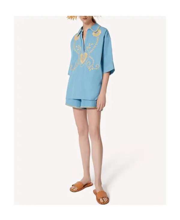 Red Valentino Embroidered V-neck Short Sleeve Top