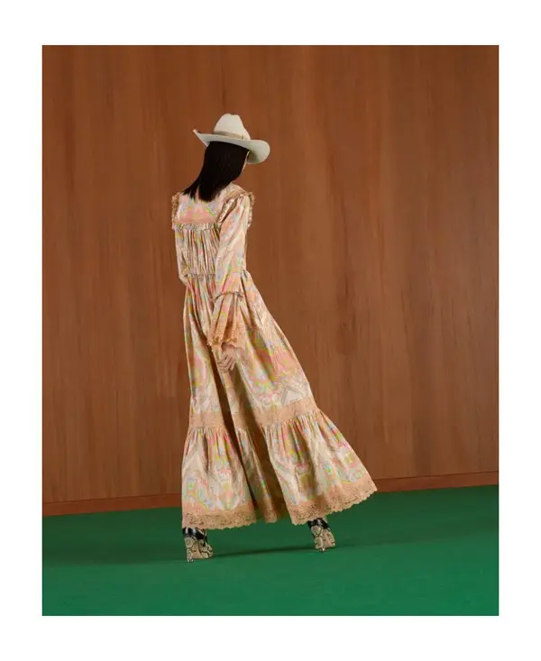Gucci Floral Print Ruffled Long-sleeved Maxi Dress - Nude