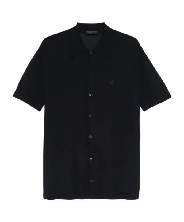 Prada Logo-embroidered Short-sleeved Knitted Shirt - Blue