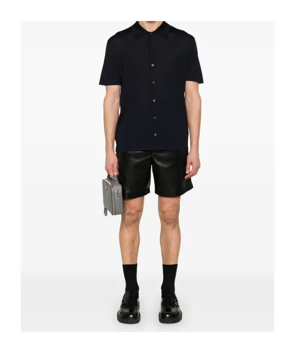 Prada Logo-embroidered Short-sleeved Knitted Shirt - Blue