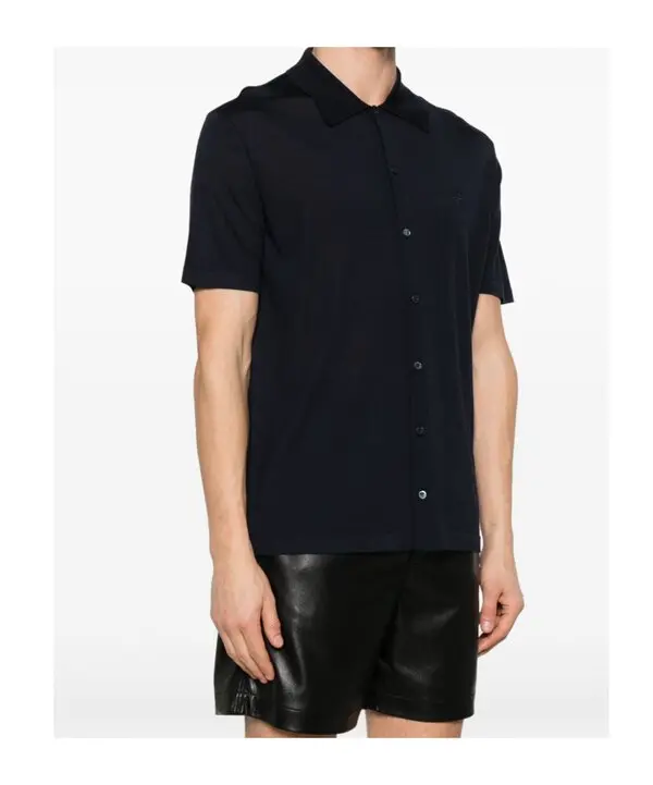 Prada Logo-embroidered Short-sleeved Knitted Shirt - Blue