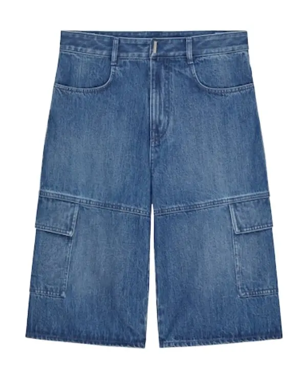Givenchy Multicutted Denim Cargo Shorts - Medium Blue