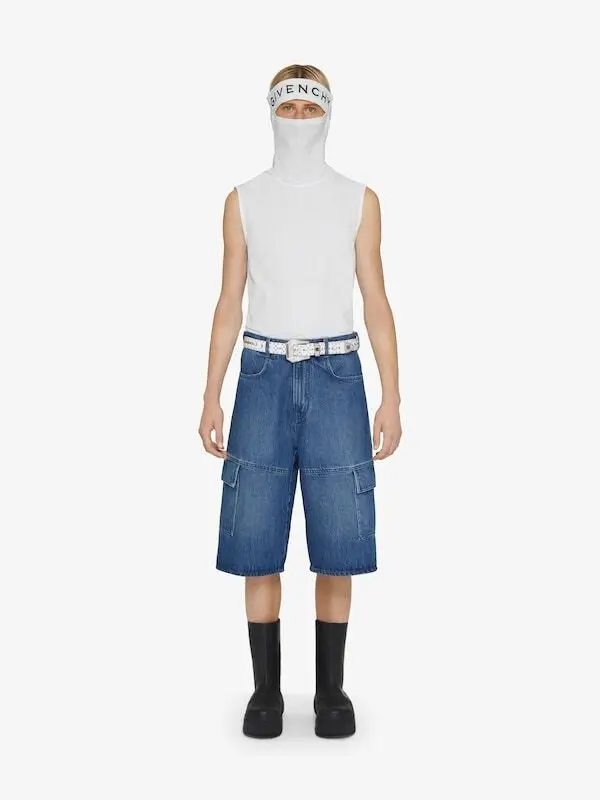 Givenchy Multicutted Denim Cargo Shorts - Medium Blue