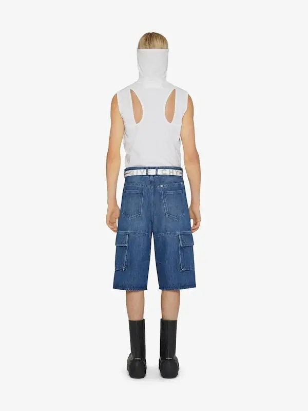 Givenchy Multicutted Denim Cargo Shorts - Medium Blue