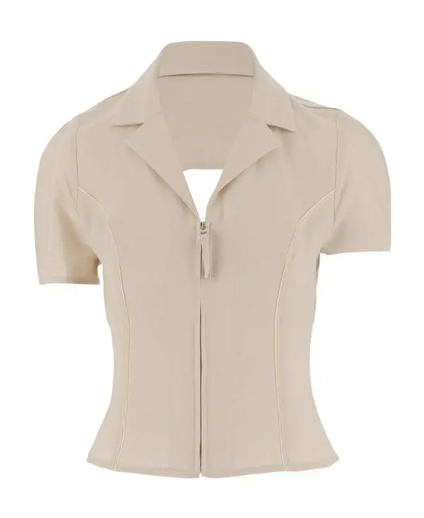 Jacquemus Short Sleeve Zip-up Top With Open Back - Nude