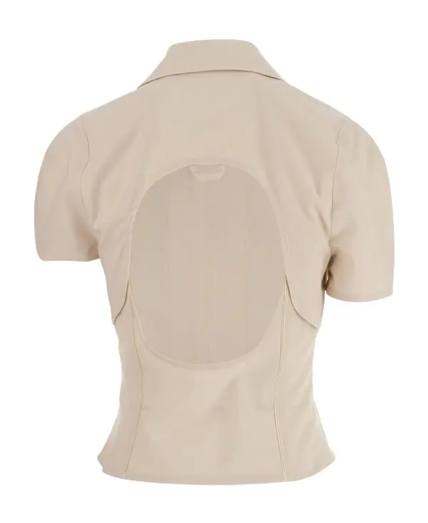 Jacquemus Short Sleeve Zip-up Top With Open Back - Nude