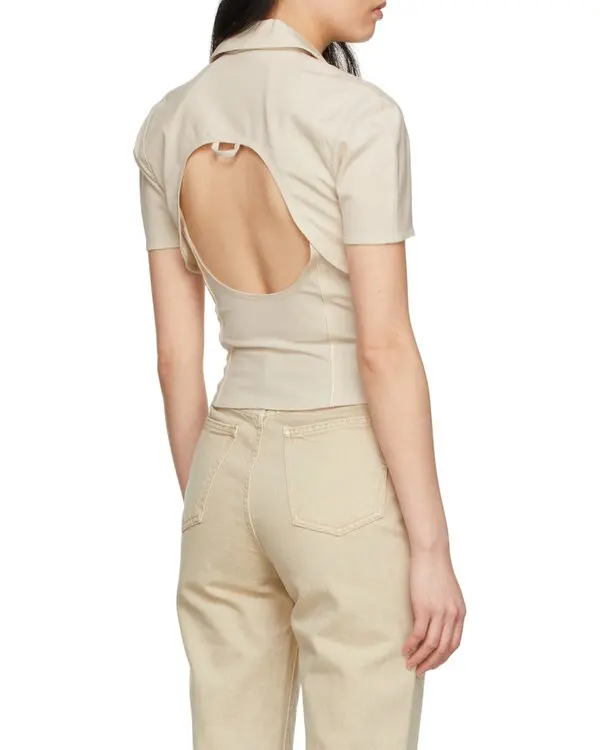 Jacquemus Short Sleeve Zip-up Top With Open Back - Nude
