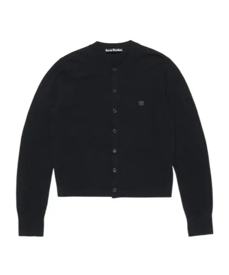 Acne Studios Crew Neck Long Sleeve Ribbed Cardigan - Black