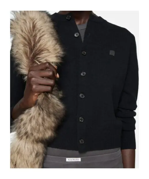 Acne Studios Crew Neck Long Sleeve Ribbed Cardigan - Black