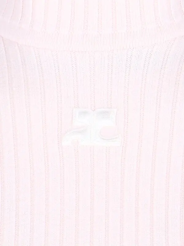 COURREGES Re-edition Ribbed High Neck Short Sleeve Jumper - Pink
